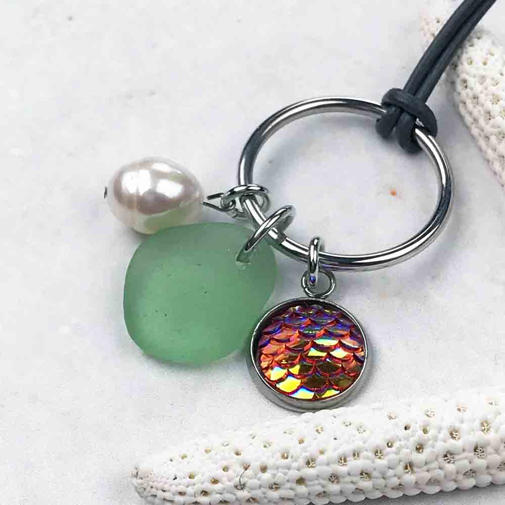 Sunset Blaze Mermaid Dreams Necklace with Seafoam Sea Glass & Pearl ...